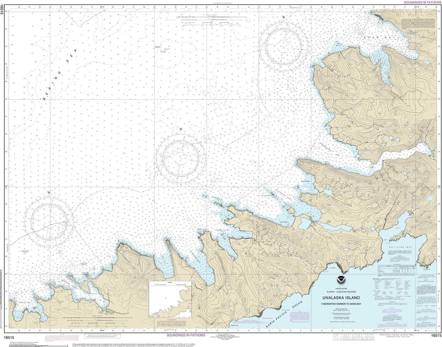 NOAA Nautical Chart 16515 (Chernofski Harbor to Skan Bay) - Nautical ...