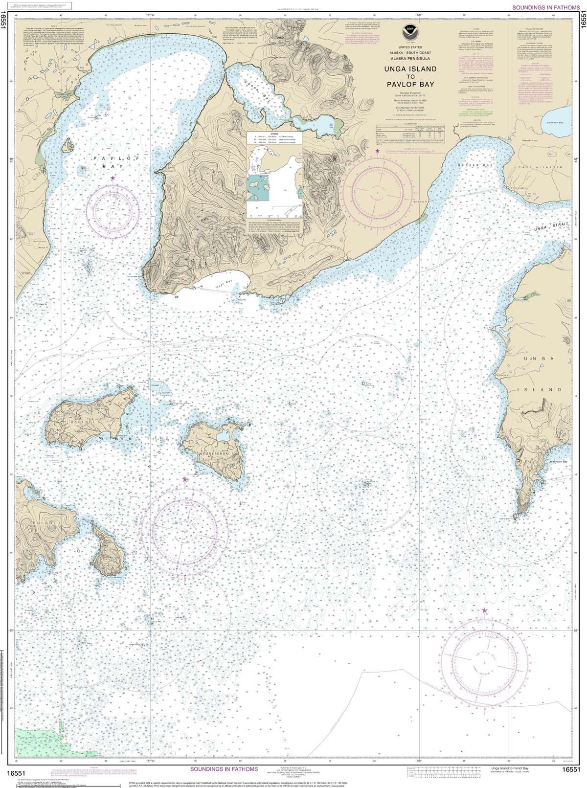 NOAA Nautical Chart 16551 (Unga Island to Pavlof Bay, Alaska Peninsula ...