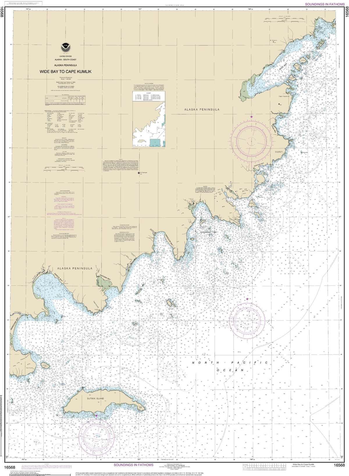 NOAA Nautical Chart 16568 (Wide Bay to Cape Kumlik, Alaska Peninsula ...