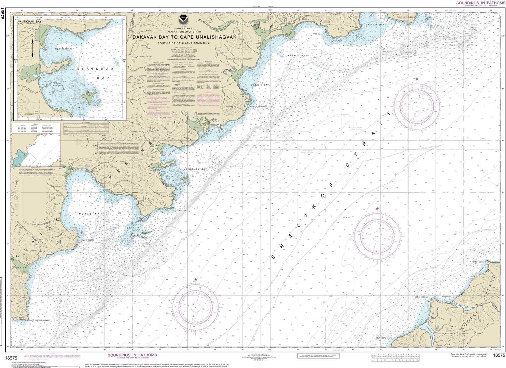NOAA Nautical Chart 16575 (Dakavak Bay to Cape Unalishagvak) - Nautical ...