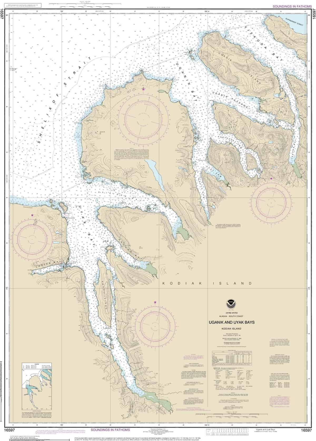NOAA Nautical Chart 16597 (Uganik and Uyak Bays) - Nautical Navigation ...