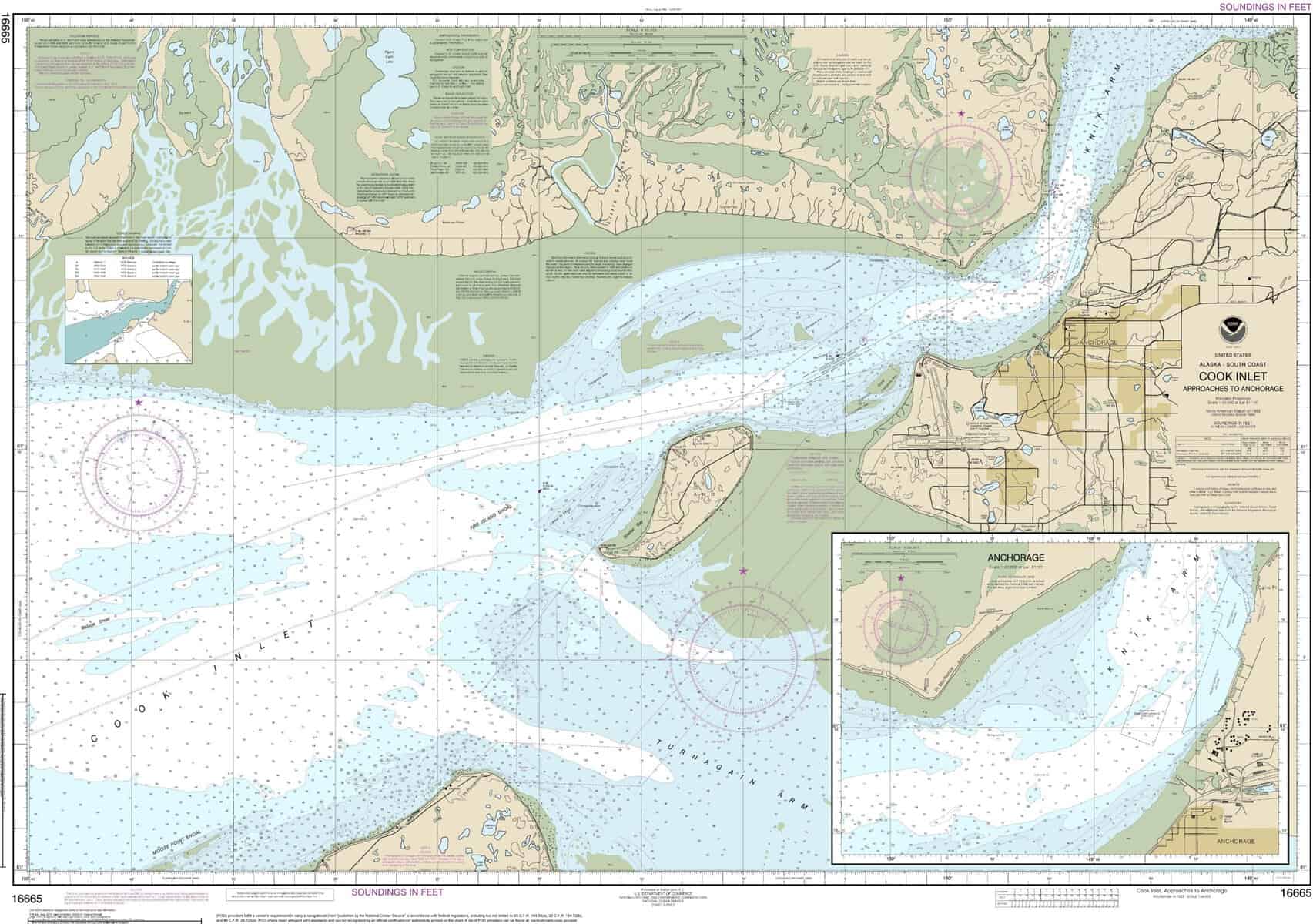 NOAA Nautical Chart 16665 (Cook Inlet-Approaches to Anchorage, Alaska ...