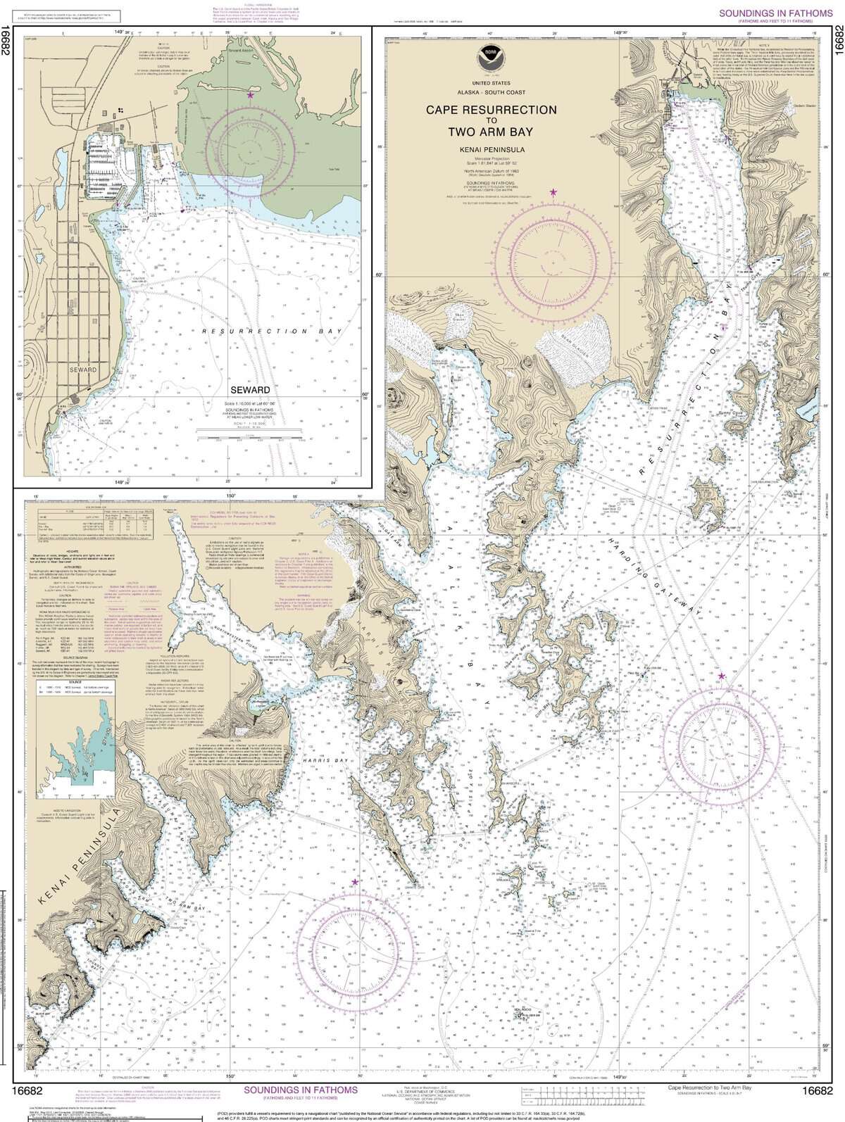 NOAA Nautical Chart 16682 (Cape Resurrection to Two Arm Bay) - Nautical ...
