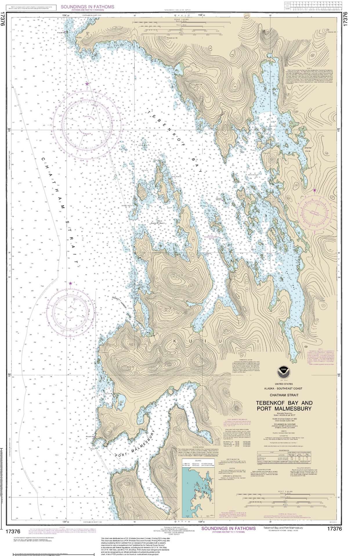 NOAA Nautical Chart 17376 (Tebenkof Bay and Port Malmesbury) - Nautical ...