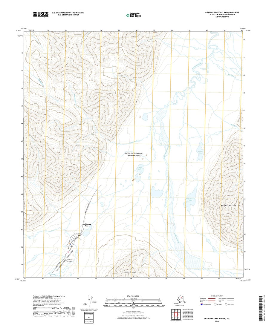 USGS Topo Map: Chandler Lake A-3 NW (North / Northwest Alaska) - Topo ...